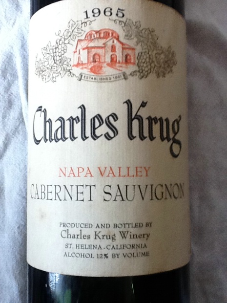 1965 Charles Krug Winery (Peter Mondavi Family) Cabernet Sauvignon, USA ...