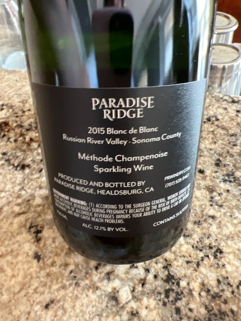 2015 Paradise Ridge Blanc de Blancs, USA, California, Sonoma County - CellarTracker