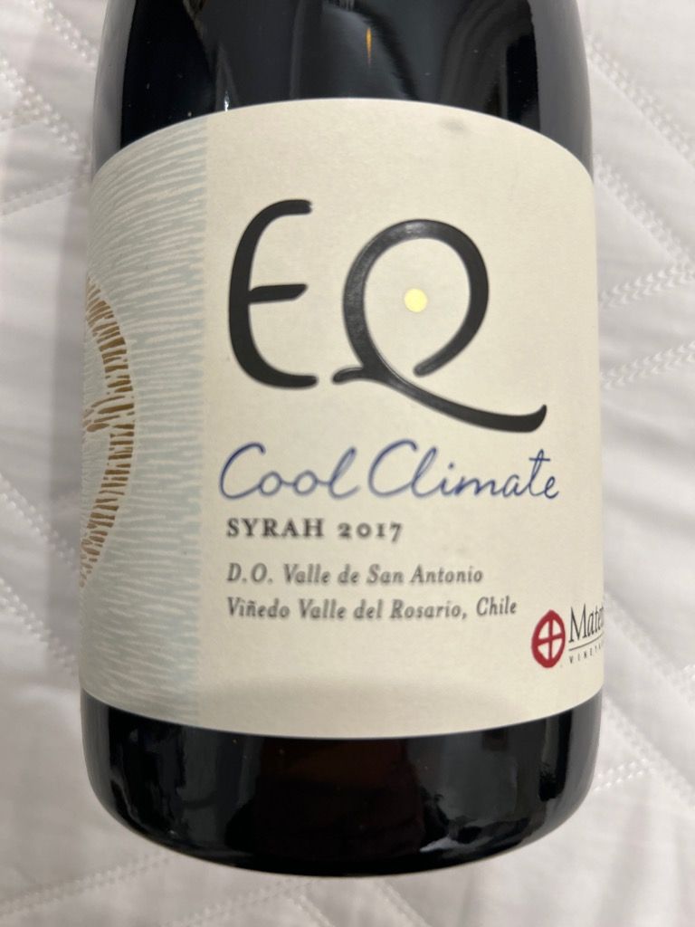 2017 Matetic Vineyards Syrah EQ Cool Climate, Chile, San Antonio Valley ...