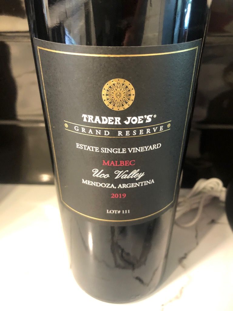 2019 Trader Joe's Malbec Grand Reserve Lot #111, Argentina, Mendoza ...
