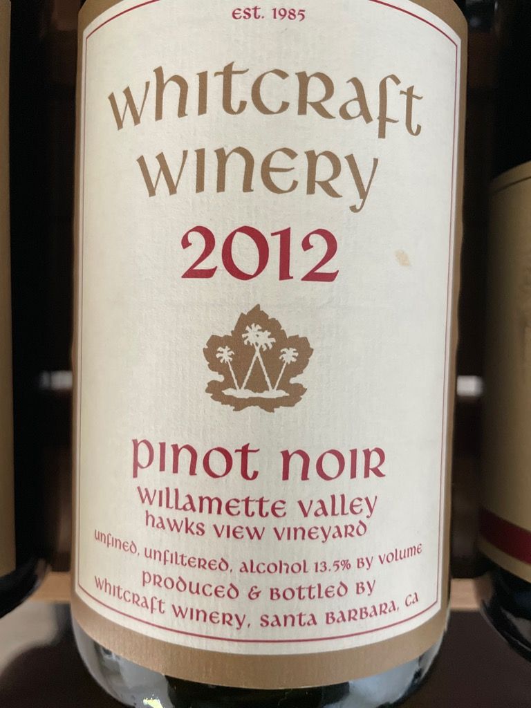 2012 Whitcraft Winery Pinot Noir Hawks View Vineyard, USA, Oregon ...