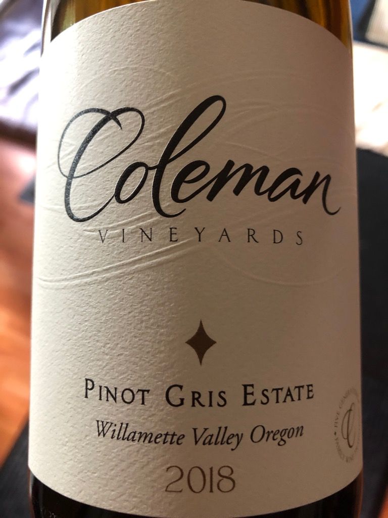 2019 Coleman Vineyards Pinot Gris Estate, USA, Oregon, Willamette ...