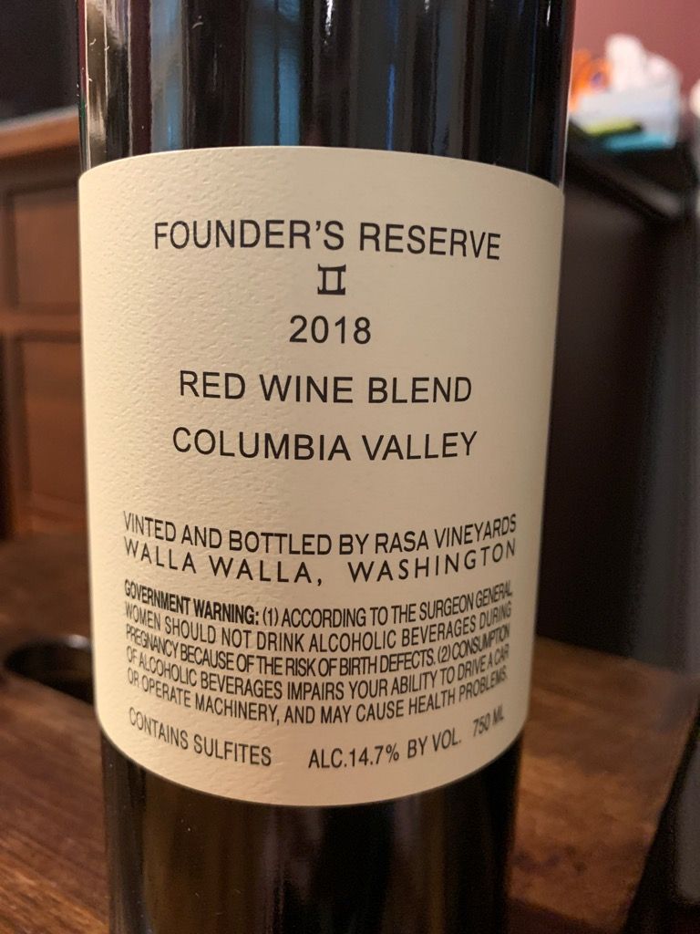 2018 Rasa Vineyards Founder's Reserve Blend #2, USA, Washington ...
