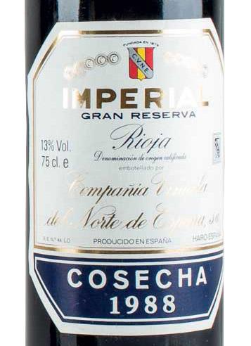 1988 C.V.N.E. (Compañía Vinícola del Norte de España) Rioja Imperial Gran Reserva, Spain, La ...