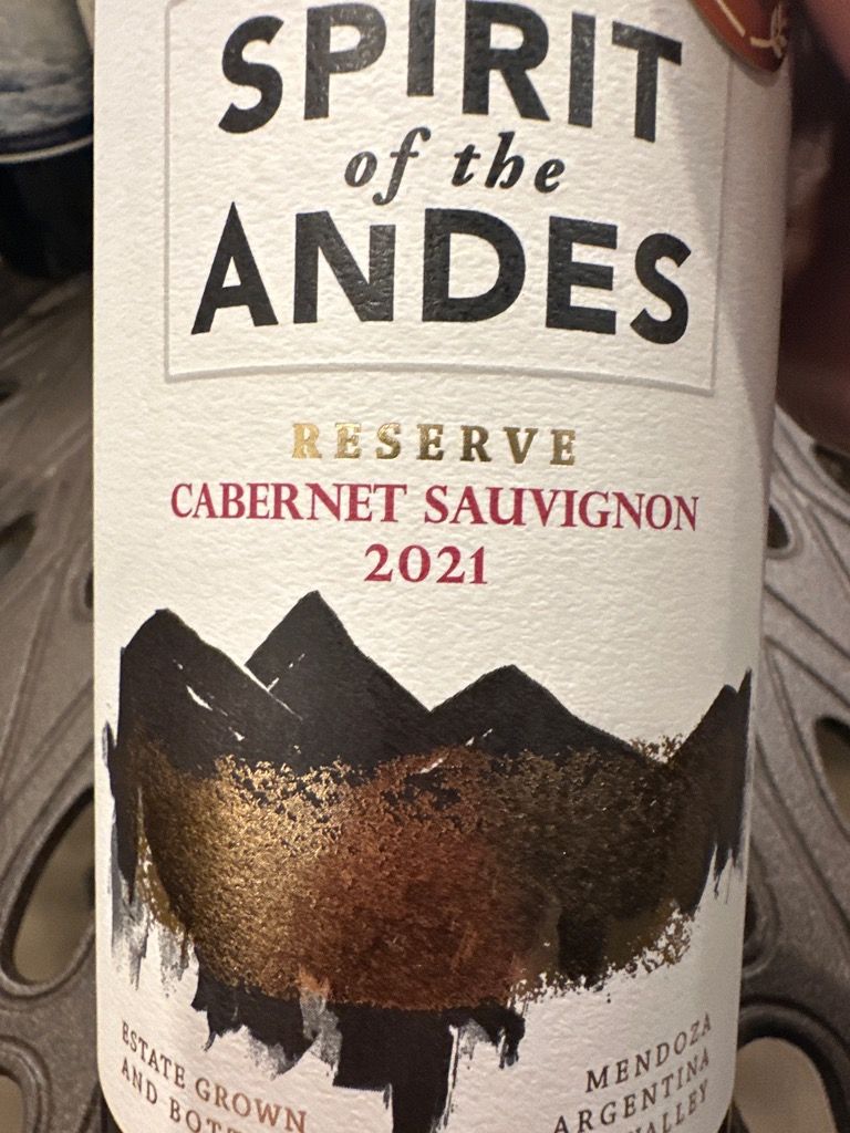 2021 Spirit of the Andes Cabernet Sauvignon Reserve, Argentina, Mendoza ...