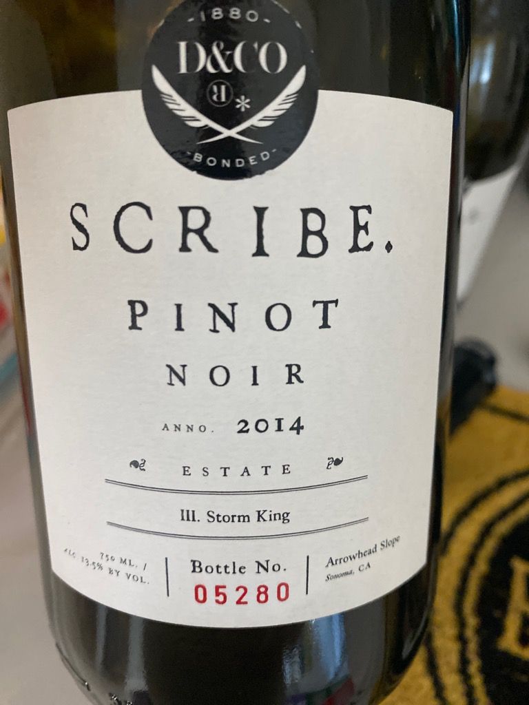2014 Scribe Pinot Noir Arrowhead Slope, USA, California, Sonoma County ...