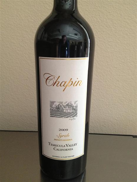 2009 Chapin Syrah Private Reserve, USA, California, South Coast ...