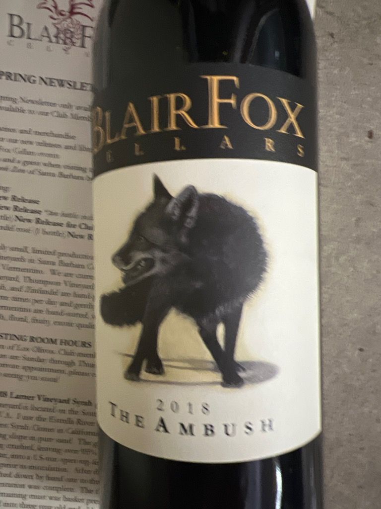 2018 Blair Fox The Ambush Fox Family Vineyard, USA, California, Central ...