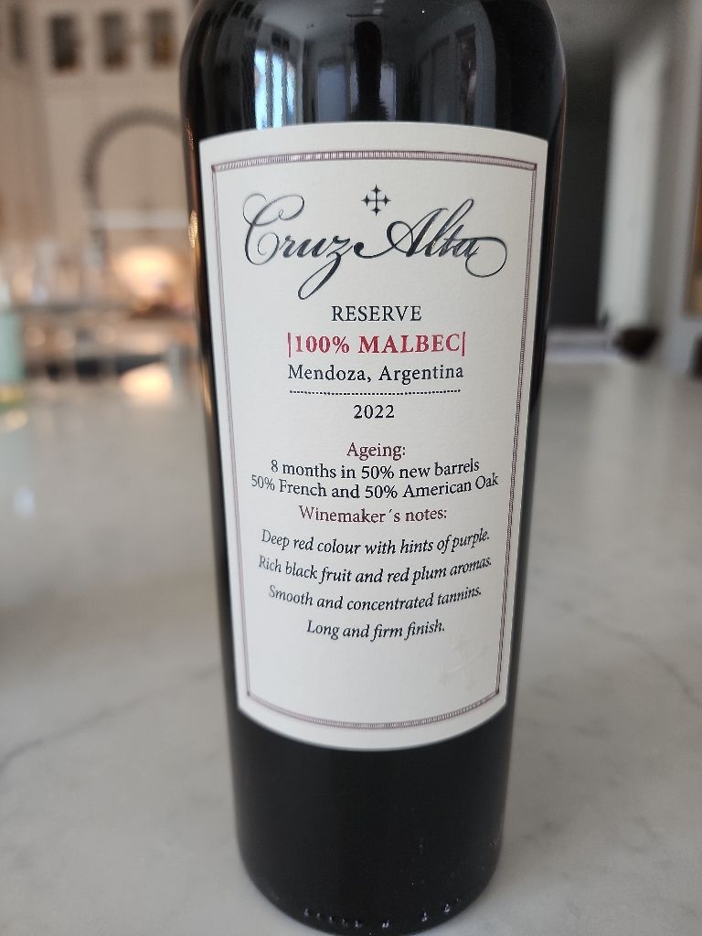 2022 Cruz Alta Malbec Reserve, Argentina, Mendoza - CellarTracker