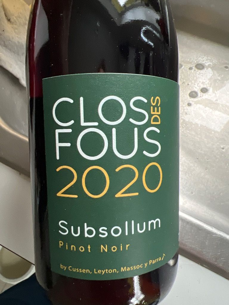 2020 Clos des Fous Pinot Noir Subsollum, Chile, Malleco Valley ...