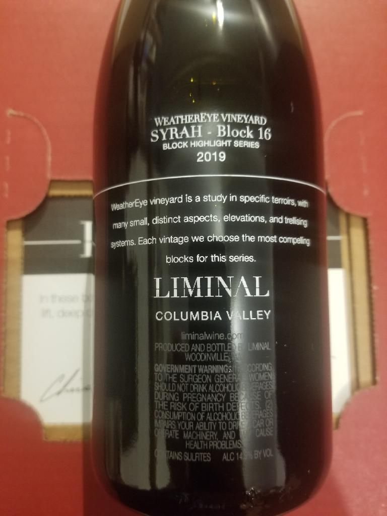 2019 Liminal Winery Syrah Block 16 WeatherEye Vineyard, USA, Washington ...