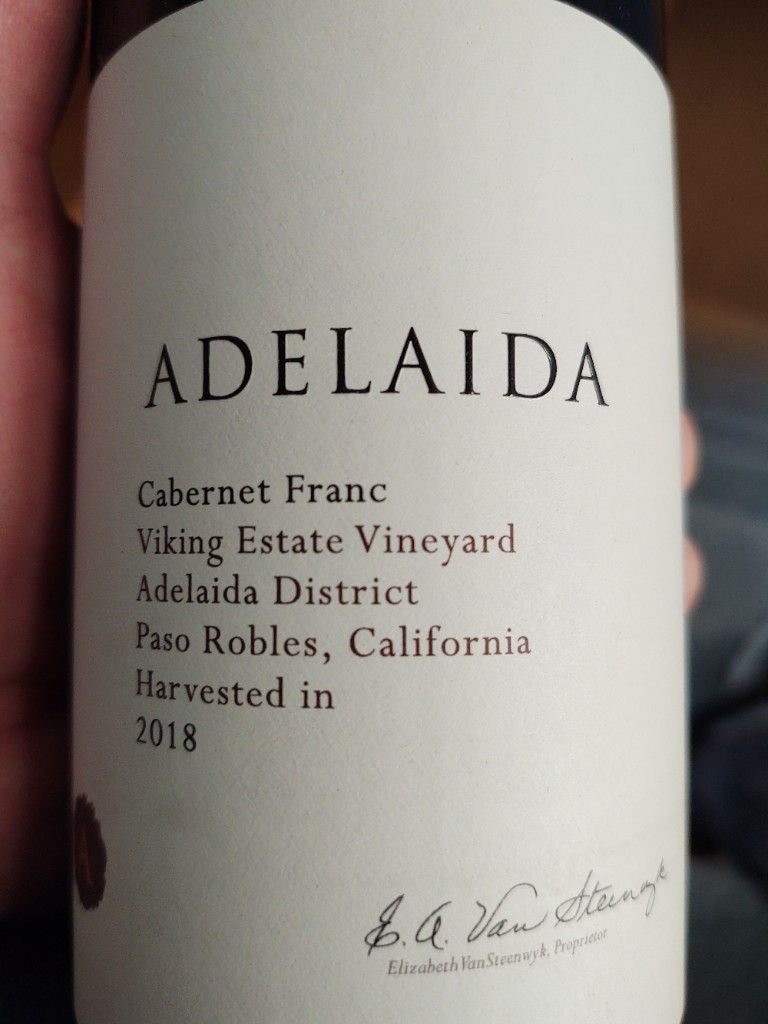 2019 Adelaida Cabernet Franc Signature Series Viking Estate Vineyard ...