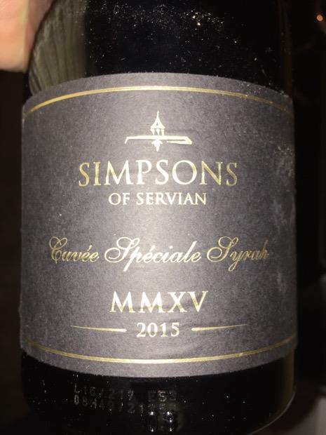 2015 Simpsons of Servian Syrah Cuvée MMXIV Speciale, France, Languedoc ...