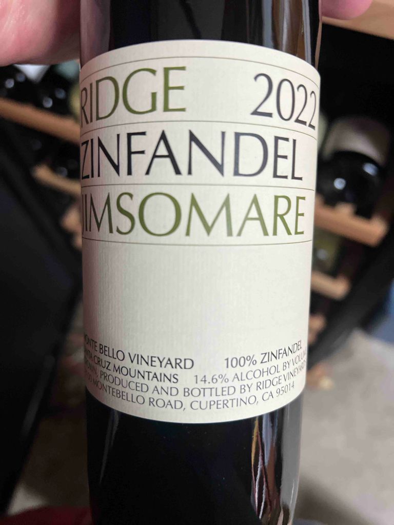 2021 Ridge Zinfandel Santa Cruz Mountain Jinsomare, USA, California ...