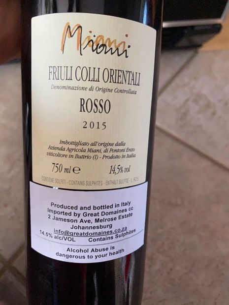 2015 Miani Friuli Colli Orientali Rosso, Italy, Friuli-Venezia Giulia ...