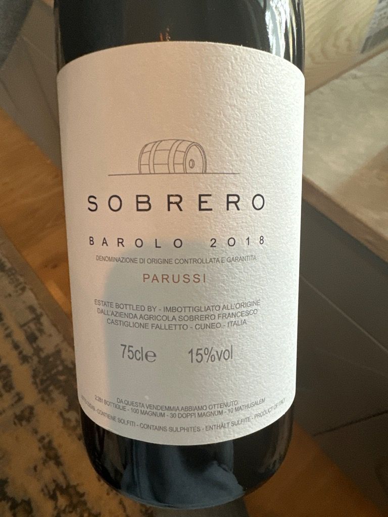 2018 Francesco Sobrero Barolo Parussi, Italy, Piedmont, Langhe, Barolo - CellarTracker