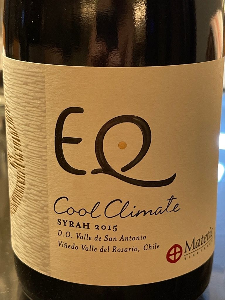2017 Matetic Vineyards Syrah EQ Cool Climate, Chile, San Antonio Valley ...