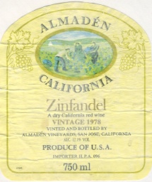 1974 Almaden Zinfandel Almaden Vineyards, USA, California - CellarTracker
