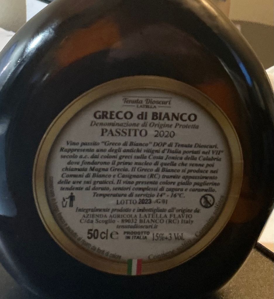 2020 Tenuta Dioscuri Passito Mantonico Calabria IGT, Italy, Calabria ...