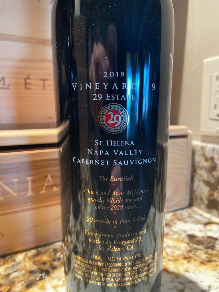 2019 Vineyard 29 Cabernet Sauvignon 29 Estate, USA, California, Napa ...