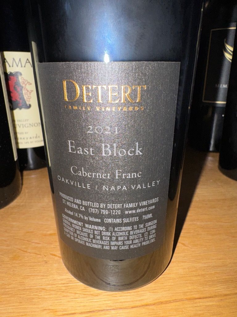 2023 Detert Family Vineyards Cabernet Franc East Block Oakville, USA ...