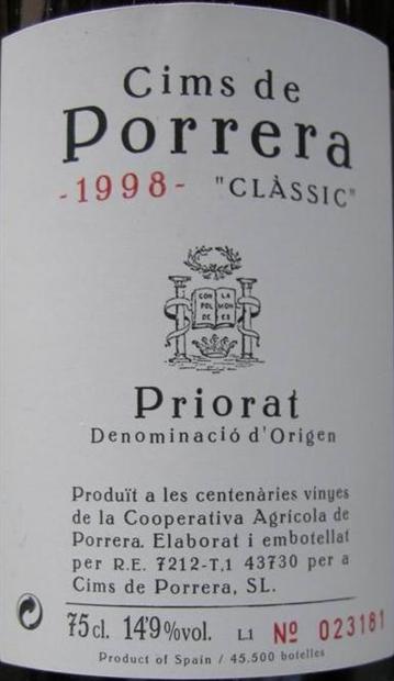 1998 Cims de Porrera Priorat Classic, Spain, Catalunya, Priorat ...