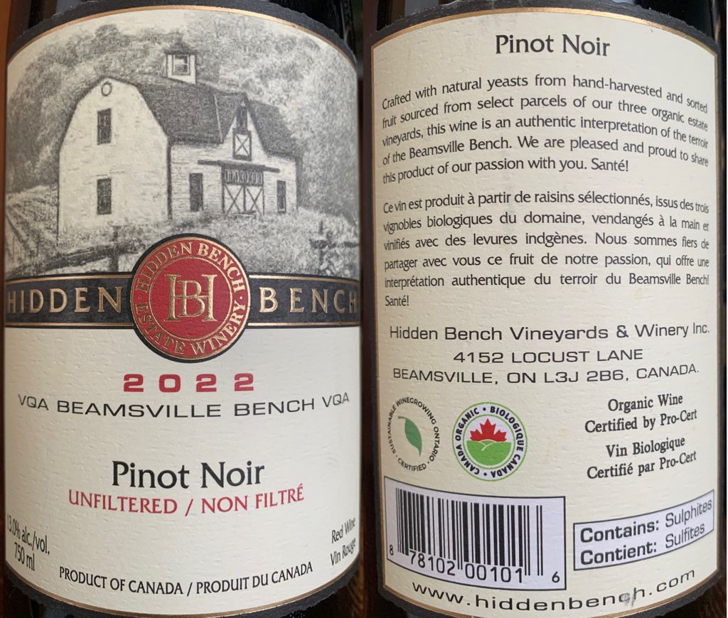 2023 Hidden Bench Pinot Noir, Canada, Ontario, Niagara Peninsula ...