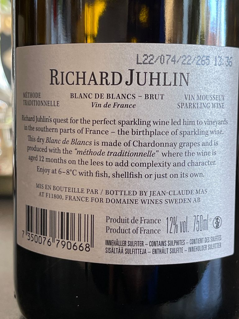 2019 Richard Juhlin Richard Juhlin Blanc de Blancs Brut, France ...