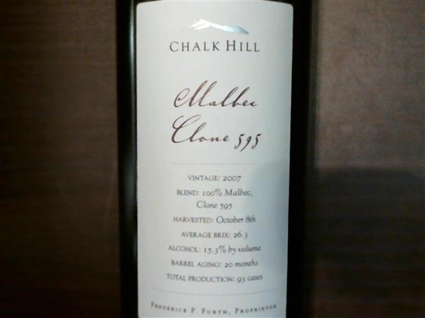 2007 Chalk Hill Malbec Chairman's Club Clone 595, USA, California, Sonoma County, Chalk Hill ...