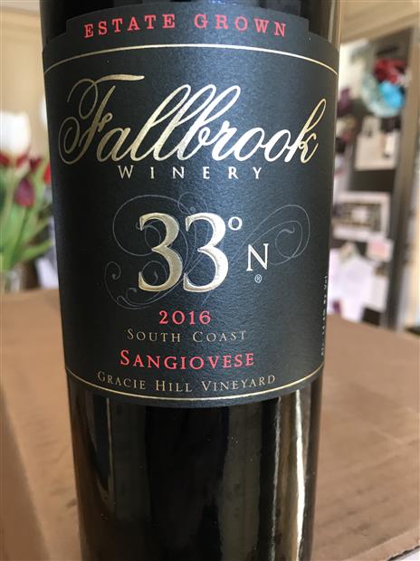 2016 Fallbrook Winery Sangiovese 33 degrees N Gracie Hill Vineyard, USA ...