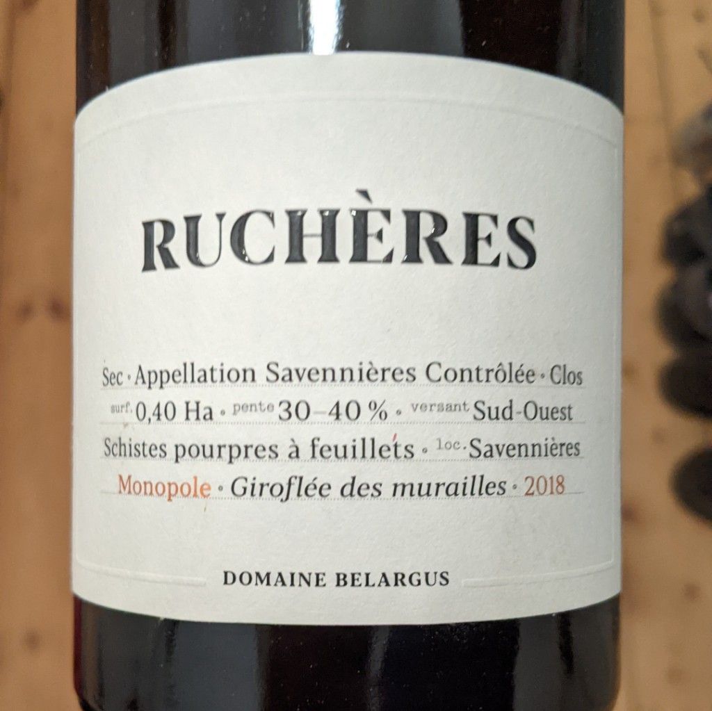 2018 Domaine Belargus Savennières Les Ruchères, France, Loire Valley ...