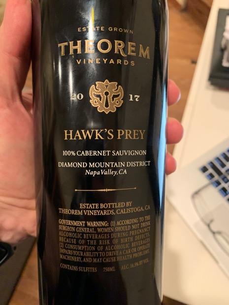 2017 Theorem Vineyards Cabernet Sauvignon Hawk's Prey, USA, California ...