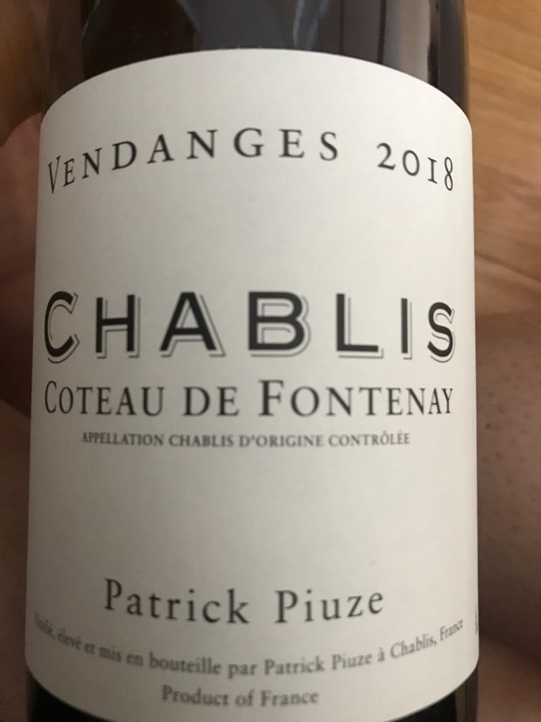 2018 Patrick Piuze Chablis Coteau de Fontenay, France, Burgundy ...