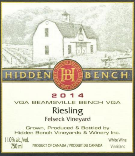 2014 Hidden Bench Riesling Felseck Vineyard, Canada, Ontario, Niagara ...