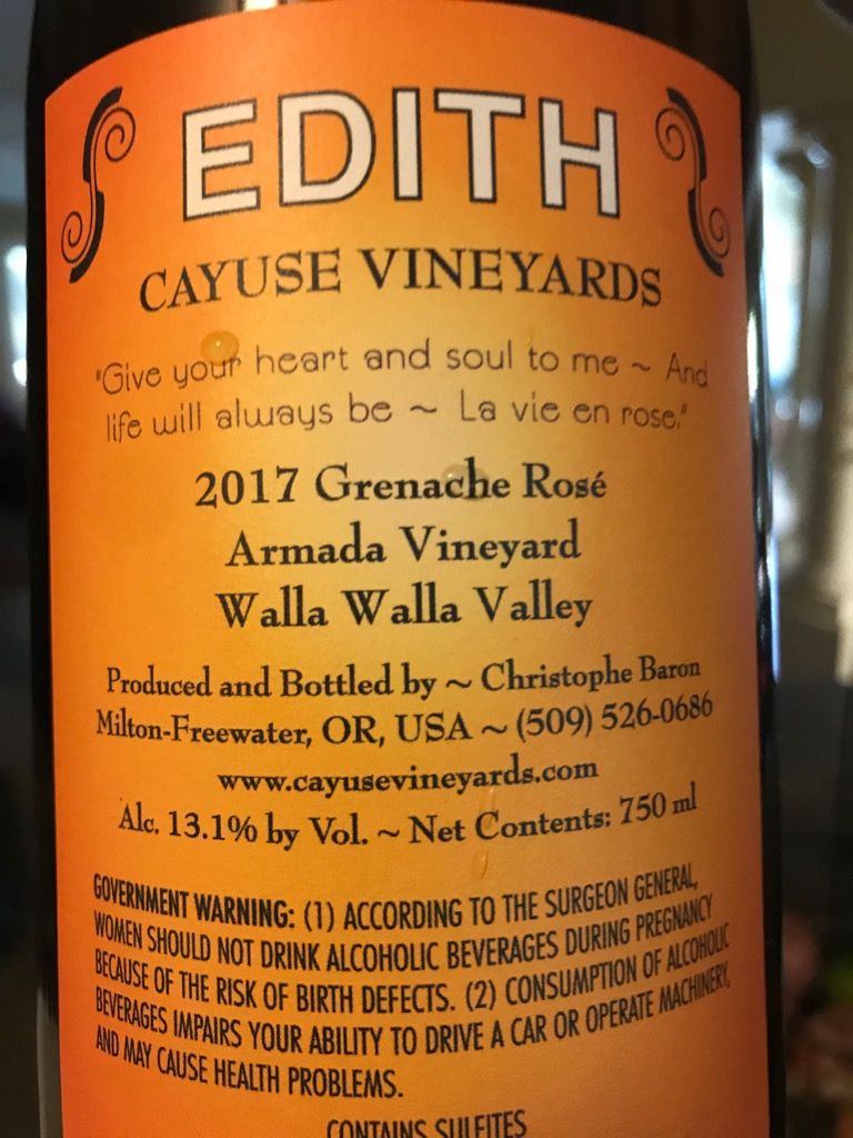 2017 Cayuse Grenache Edith Rosé Armada Vineyard, USA, Washington ...