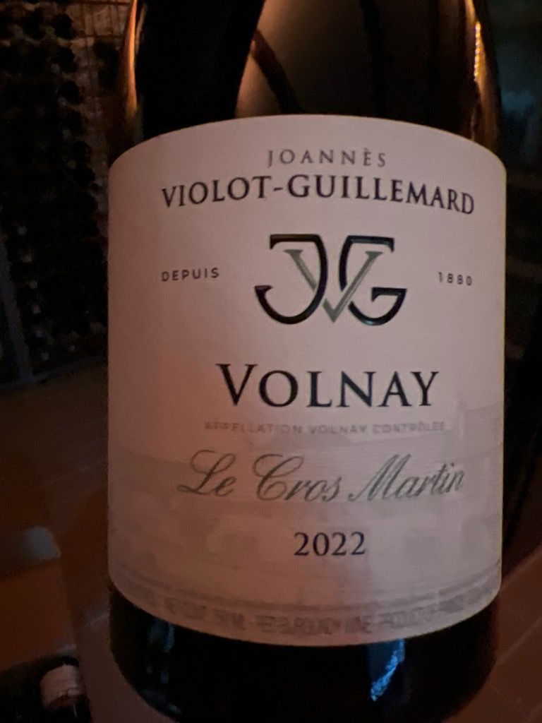 2022 Joannès Violot-Guillemard Volnay Le Cros Martin, France, Burgundy ...