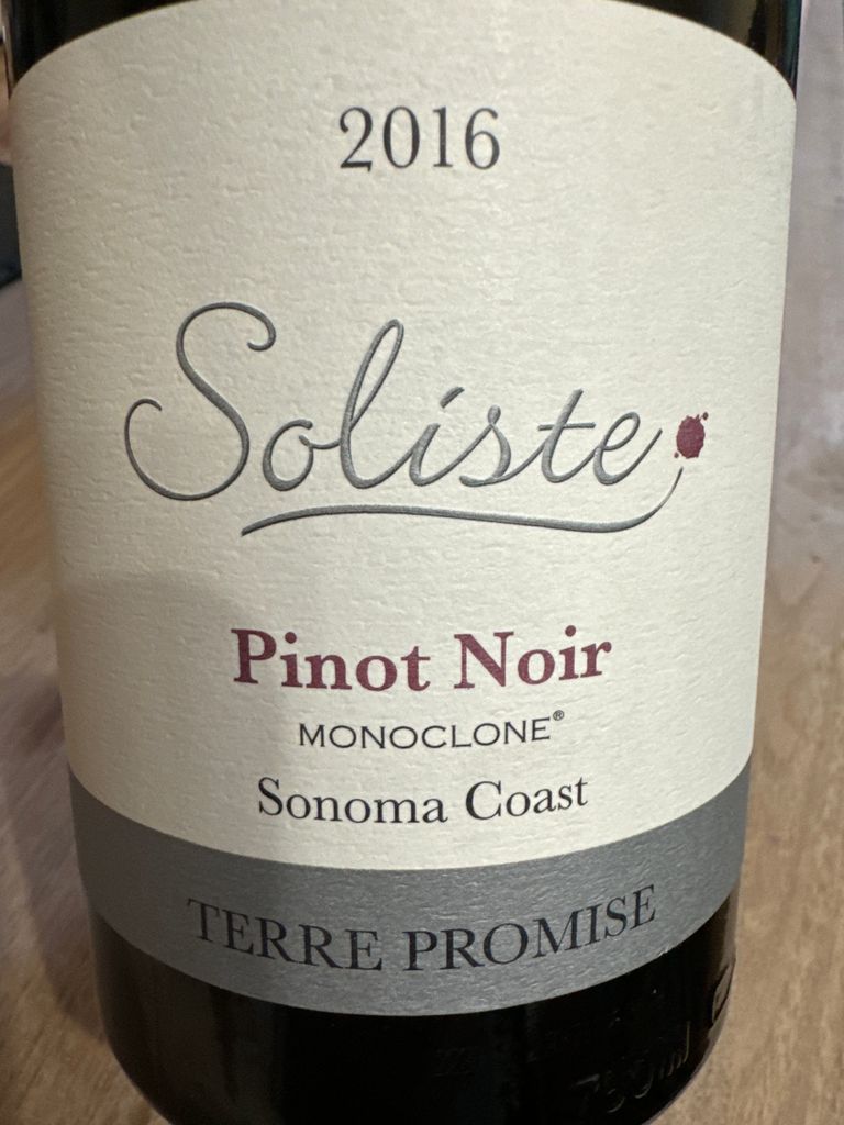 2016 Soliste Cellars Pinot Noir Monoclone Terre Promise, USA ...