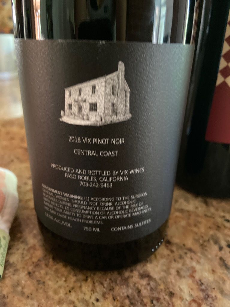 2018 Vix Wines Pinot Noir, USA, California, Central Coast, Paso Robles ...