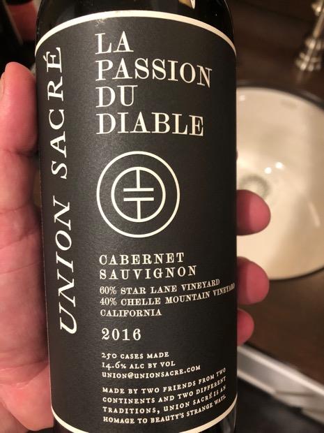 2016 Union Sacré Cabernet Sauvignon La Passion du Diable, USA ...