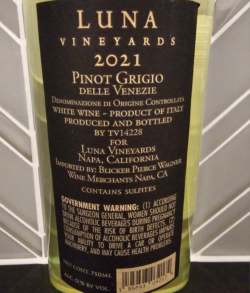 2021 Luna Vineyards Pinot Grigio, USA, California, Napa Valley ...