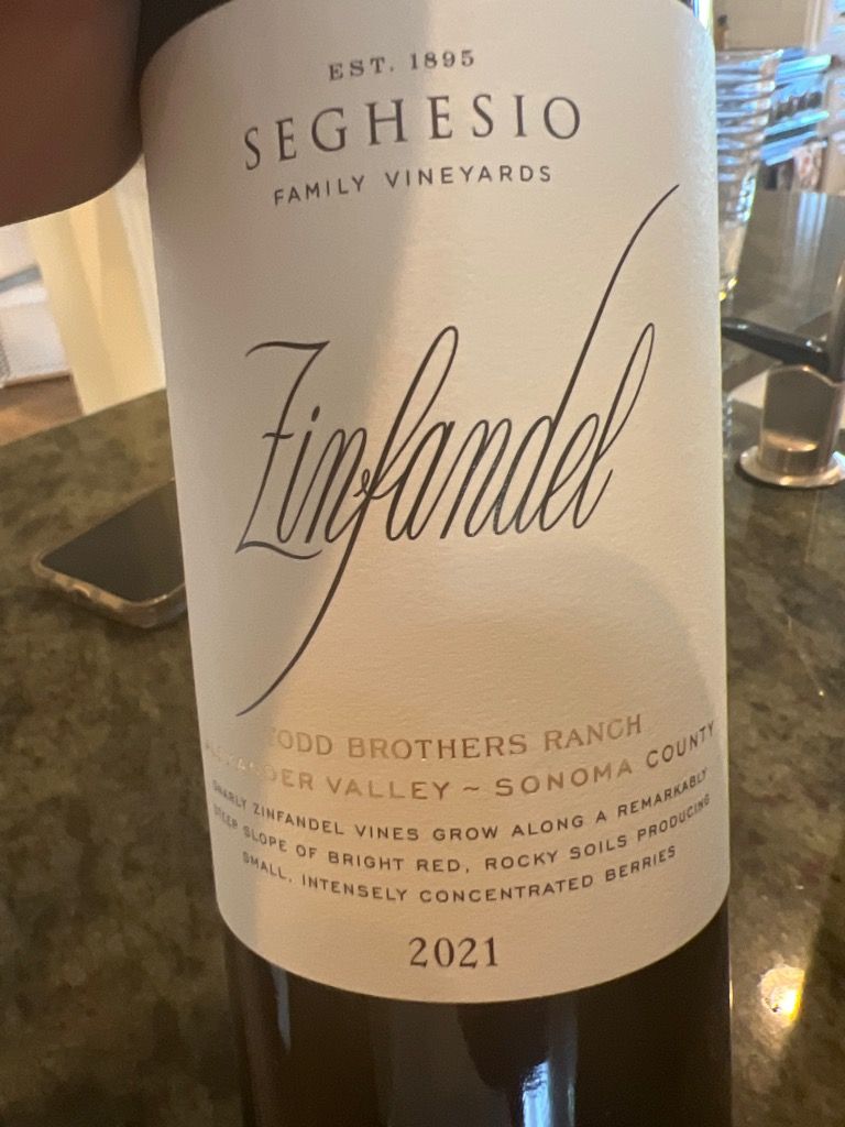 2021 Seghesio Family Vineyards Zinfandel Todd Brothers, USA, California ...