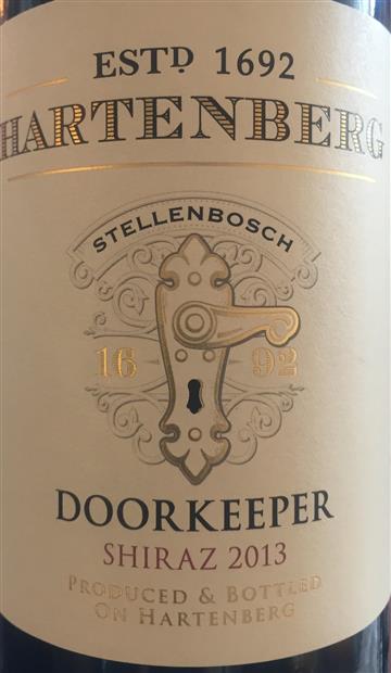 2013 Hartenberg Shiraz Doorkeeper, South Africa, Coastal Region ...