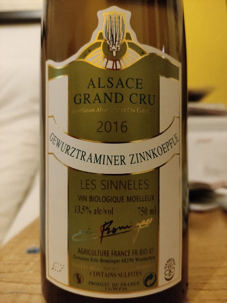 2020 Eric Rominger Gewurztraminer Zinnkoepflé Les Sinelles, France, Alsace, Alsace Grand Cru ...