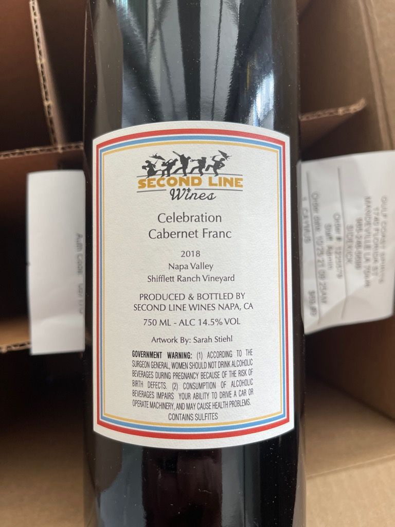 2021 Second Line Wines Cabernet Franc Celebration Shifflett Ranch, USA ...