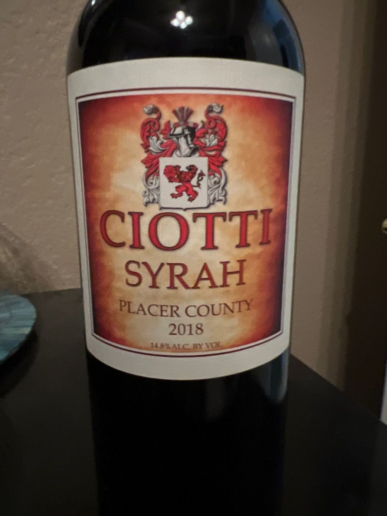 2018 Ciotti Cellars Syrah, USA, California, Sierra Foothills, Placer ...