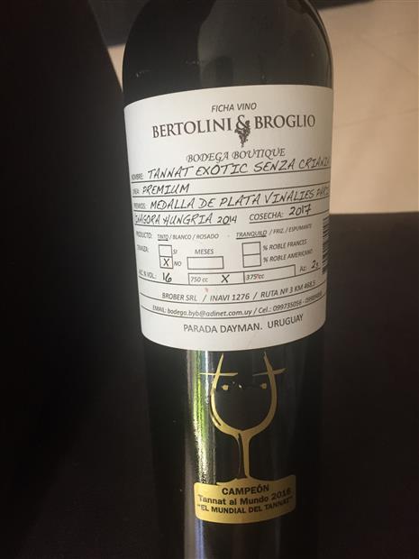 2020 Bertolini & Broglio Tannat Exotic Senza Crianza Premium, Uruguay ...