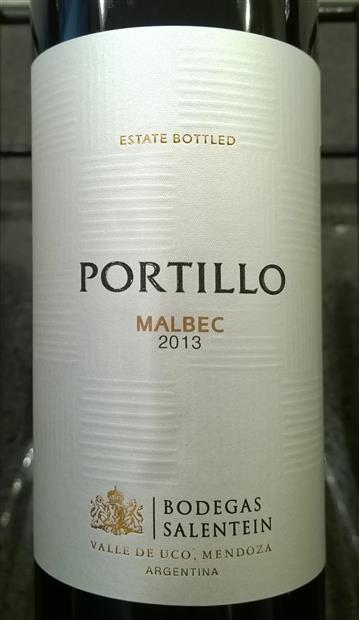2013 Bodegas Salentein Malbec El Portillo, Argentina, Mendoza, Valle de ...