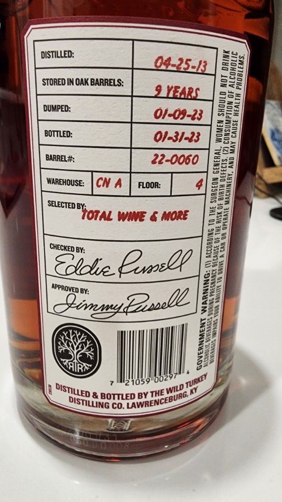 2023 Wild Turkey Russell's Reserve Single Barrel (TW) #22-0060 Kentucky ...