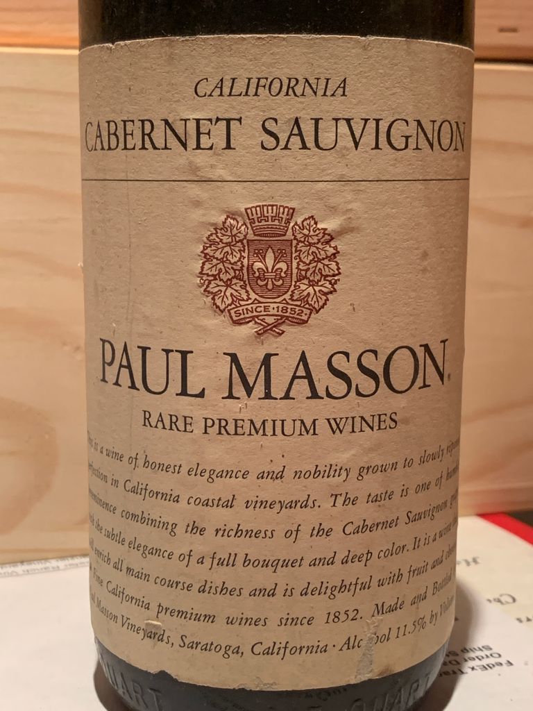 1984 Paul Masson Cabernet Sauvignon, USA, California, Santa Cruz ...