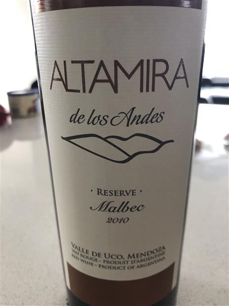 2010 Vista Flores Estate Malbec Altamira de los Andes Reserve ...